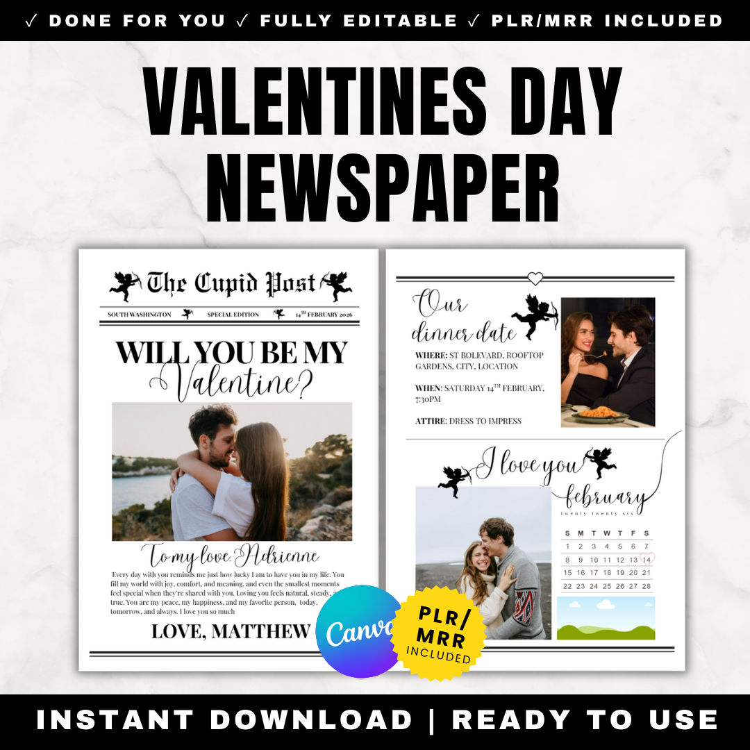 Romantic Valentine Newspaper Template | Cupid Post 4-Page Editable Love ...